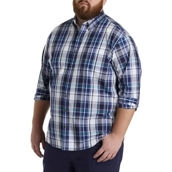 HARBOR BAY BY DXL Big & Tall Tonal Plaid Sport Shirt - Blue Multi