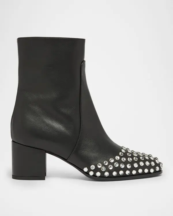 Alaïa Leather Crystal Studded Cap-toe Ankle Booties