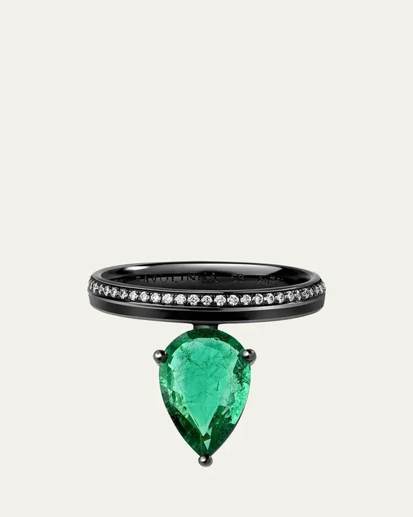 SAVOLINNA Linette 18k Black Gold Emerald And Diamond Ring