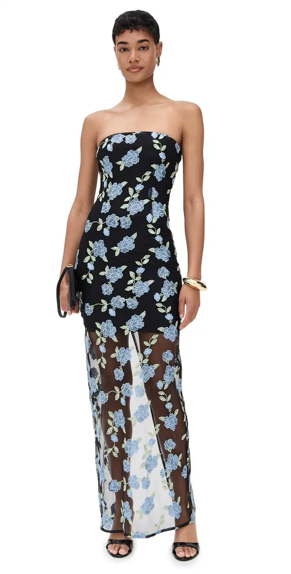 Remain Birger Christensen Flower Mesh Tube Dress - Black Comb.
