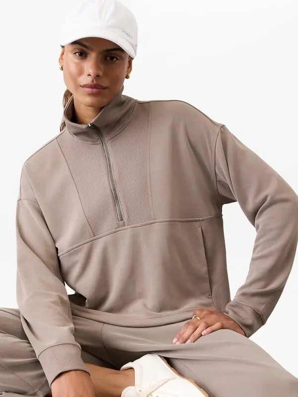 Athleta Seasoft Rib Quarter-zip Popover - Pyrite