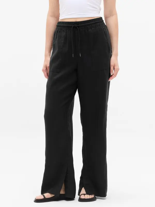 Athleta Retreat Linen High-rise Wide Leg Pants - Black