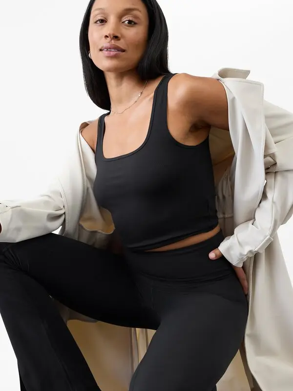 Athleta Signature Rib Square Neck Crop Tank - Black