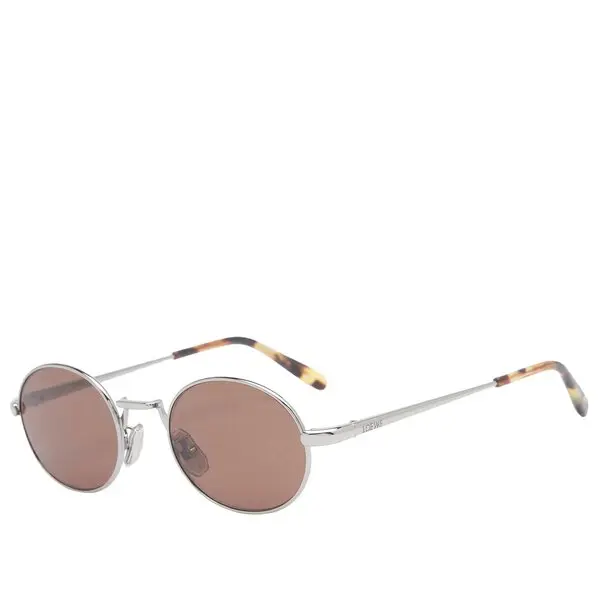 Loewe Slim Round Sunglasses - Shiny Light Ruthenium/green