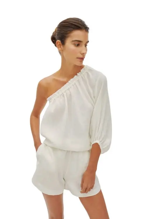 LABECA LONDON Capri Linen One Sleeve Top - Ecru