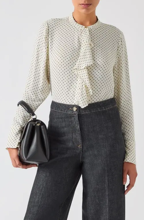 LK BENNETT Cody Ruffle Polka Dot Shirt