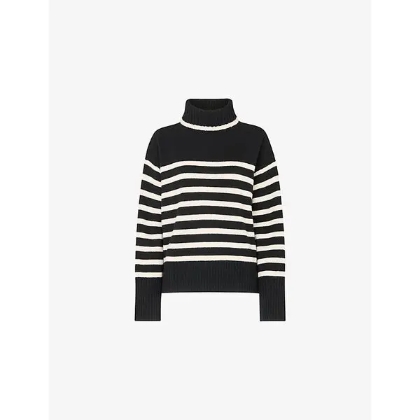 Whistles Stripe-print Roll-neck Wool Jumper - Black