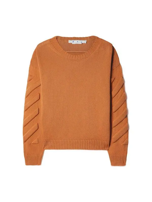 Off-White 3d Arrow Diag Knit Crewneck Sweatshirt - Caramel