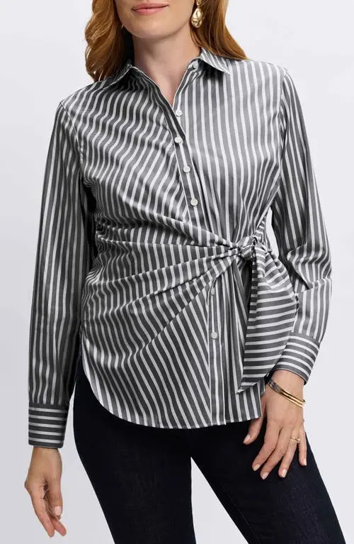 Foxcroft Sabine Stripe Side Tie Button-up Shirt - Black