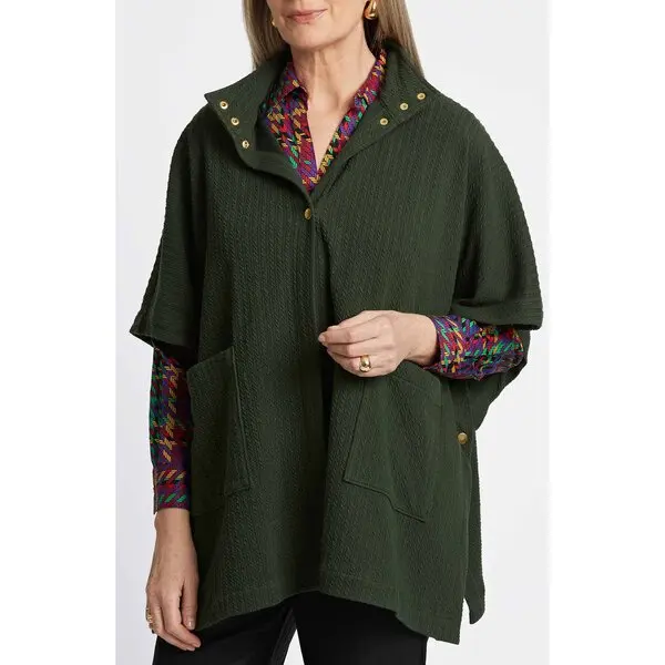 Foxcroft Aspyn Cable Stitch Knit Cape - Dark Green