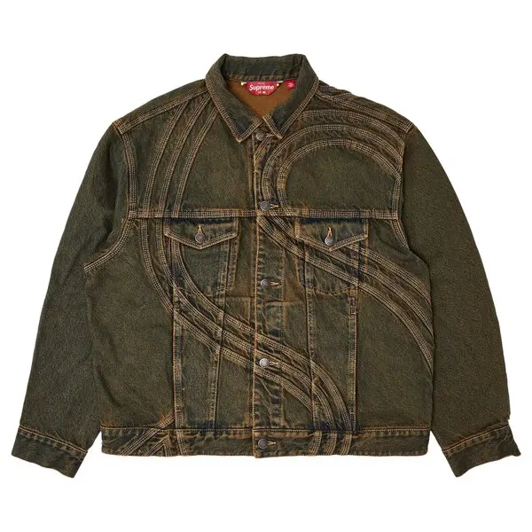 Supreme Logo Denim Trucker Jacket - Green