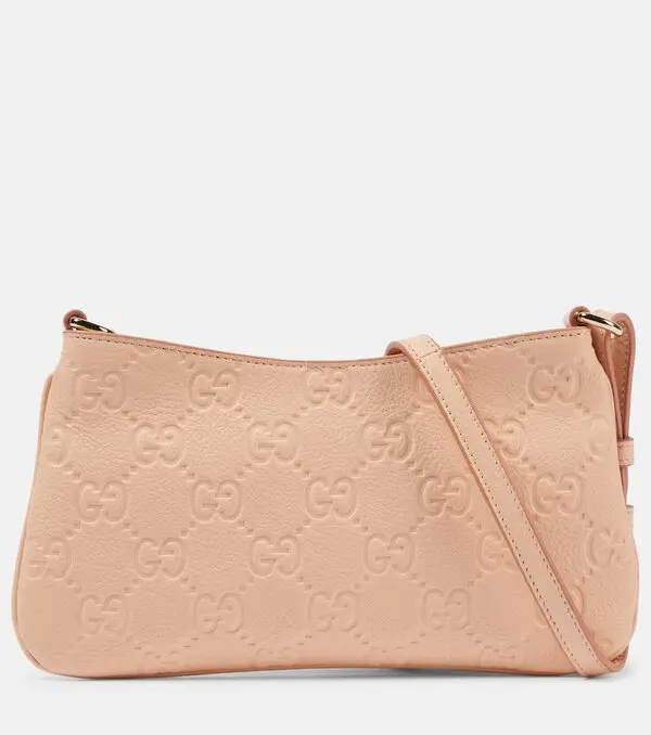 Gucci Gg Embossed Small Leather Shoulder Bag - Pink