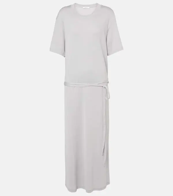 LEMAIRE Belted Cotton Jersey Midi Dress - Blue