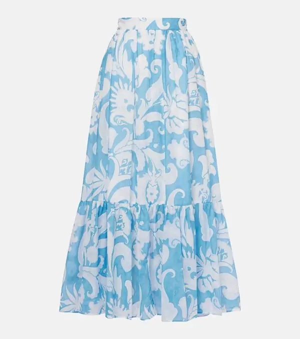 Etro Paisley Cotton Maxi Skirt - Blue