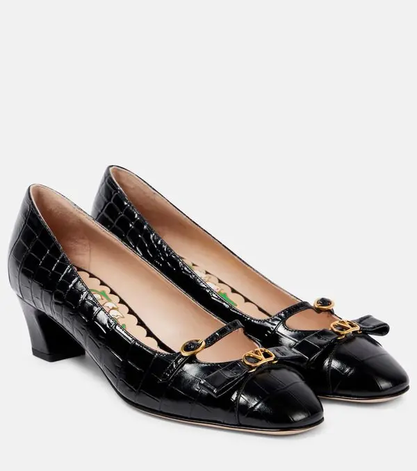 Valentino Garavani Bowow 45 Croc-effect Leather Pumps - Black