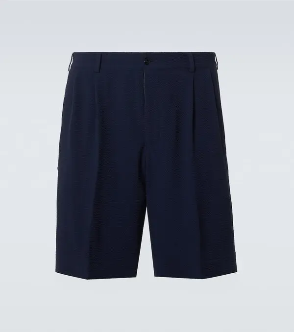 Rubinacci Pleated Wool Seersucker Shorts - Blue