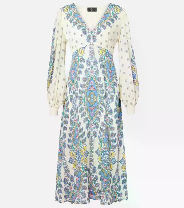 Etro Paisley Crêpe De Chine Midi Dress - Multicoloured