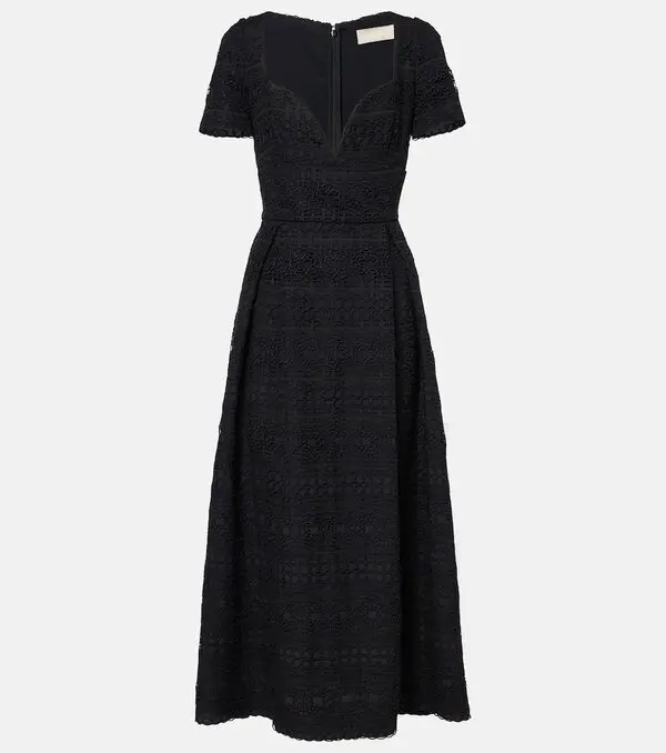 Elie Saab Macramé Midi Dress - Black