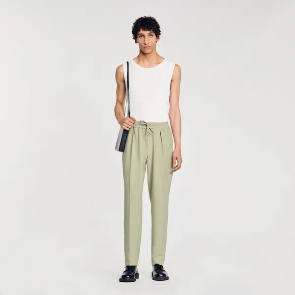 Sandro Elasticated Straight-leg Trousers - Light Kaki.