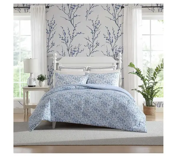 Laura Ashley Quartet Blue Full/queen Comforter Ham Set