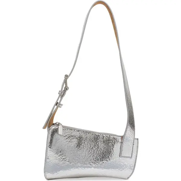 Alexander McQueen T-bar Sling Metallic Leather Crossbody Pouch - Silver/ Beige/ Silver