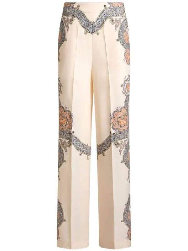 Etro Year Of Snake Silk Palazzo Trousers