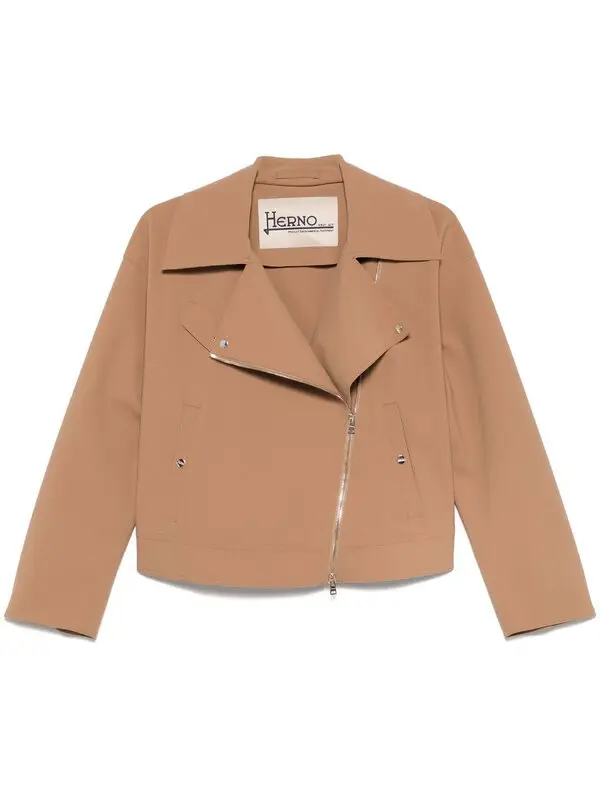 Herno Jersey Biker Jacket - Brown