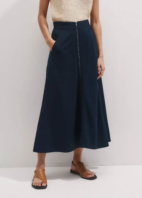 ME+EM Luxe Travel Tailoring Zip-front Midi Skirt