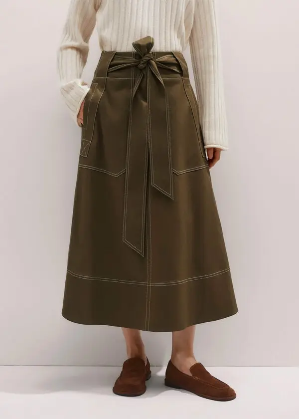 ME+EM Twill Maxi Skirt With Contrast Stitching