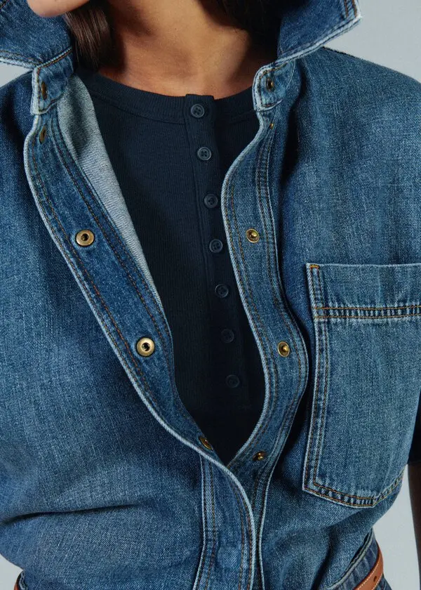 ME+EM Oversized Denim Shacket - Worn In Blue