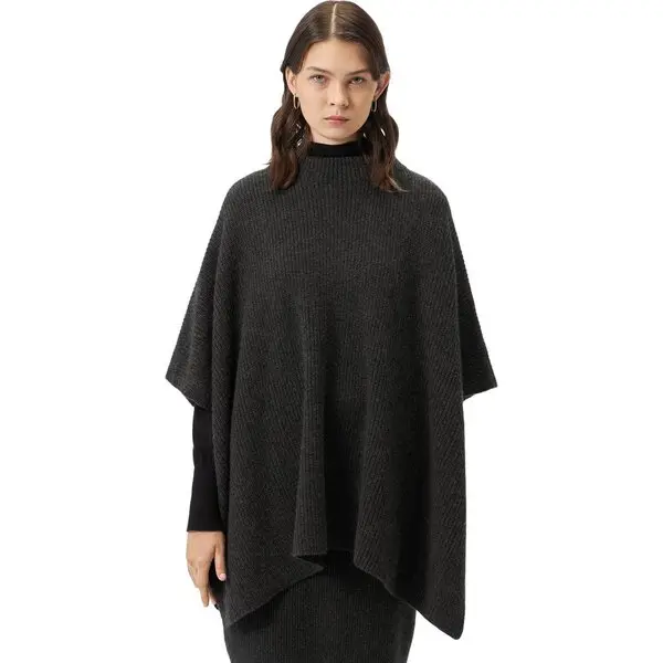 GOBI MONGOLIAN CASHMERE Rib-knit Cashmere Poncho - Charcoal