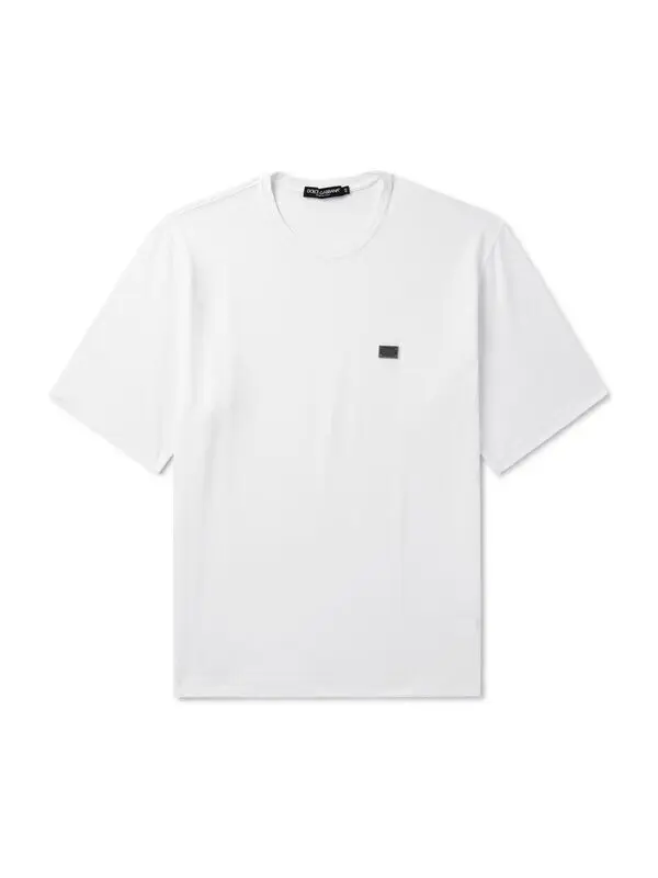 Dolce & Gabbana Logo-appliquéd Cotton-piqué T-shirt - White