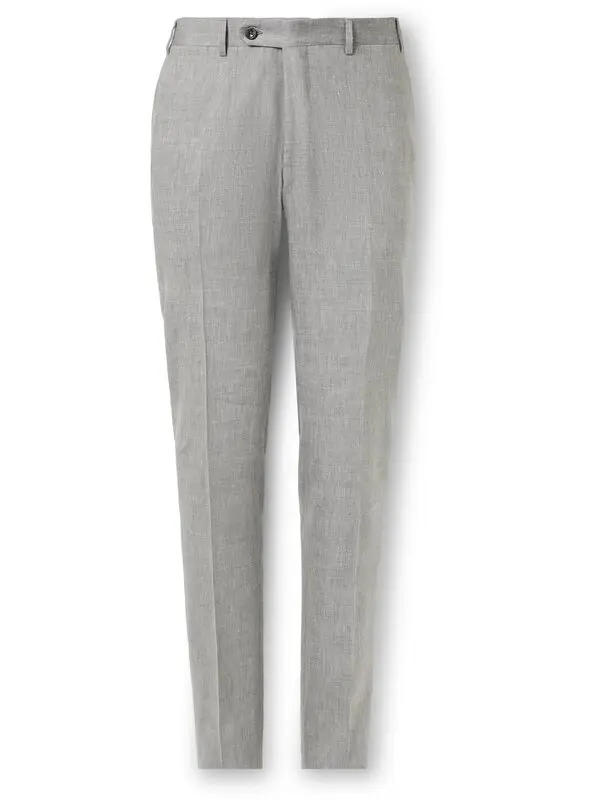 Canali Tapered Linen And Wool-blend Suit Trousers - Gray