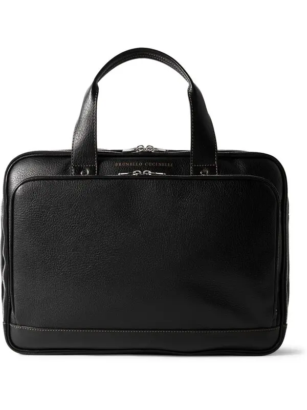 Brunello Cucinelli Textured-leather Briefcase - Black