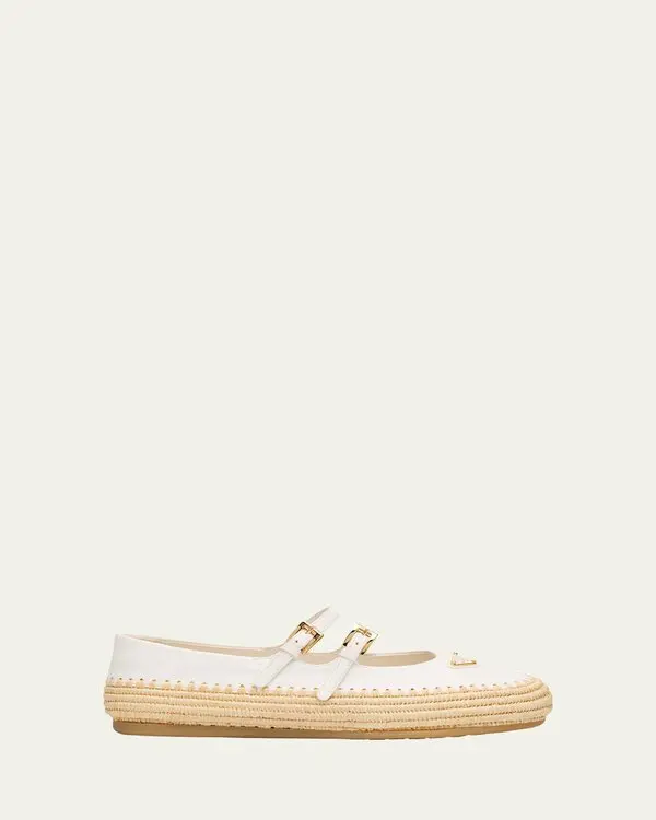 Prada Leather Mary Jane Ballerina Espadrilles