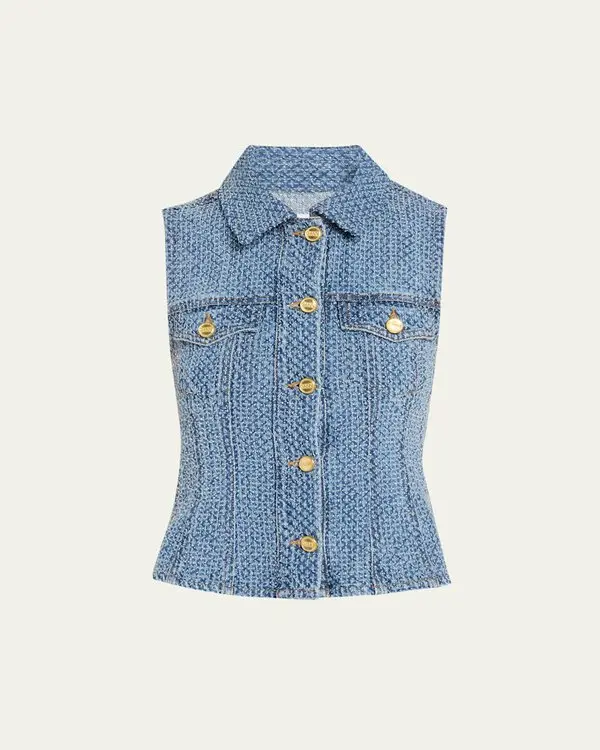GANNI Fluffy Denim Fitted Top