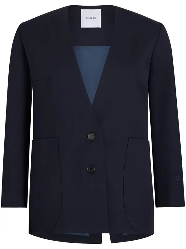 Patou Collarless Twill Jacket - Blue