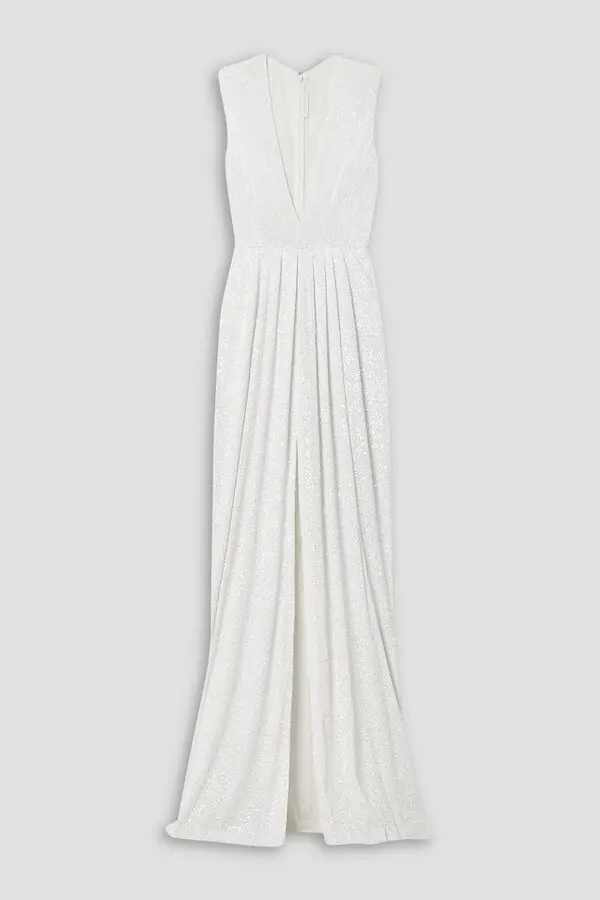 Naeem Khan Petra Pleated Sequined Tulle Gown