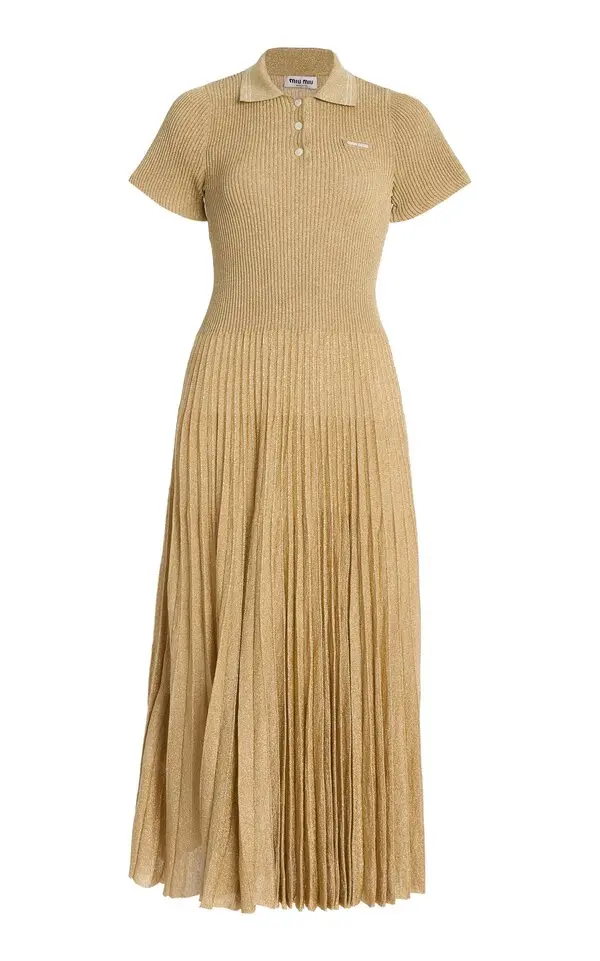 Miu Miu Metallic Ribbed-knit Midi Dress