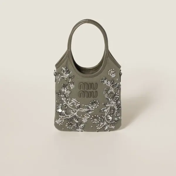 Miu Miu Ivy Embroidered Gabardine Bag - Olive Green