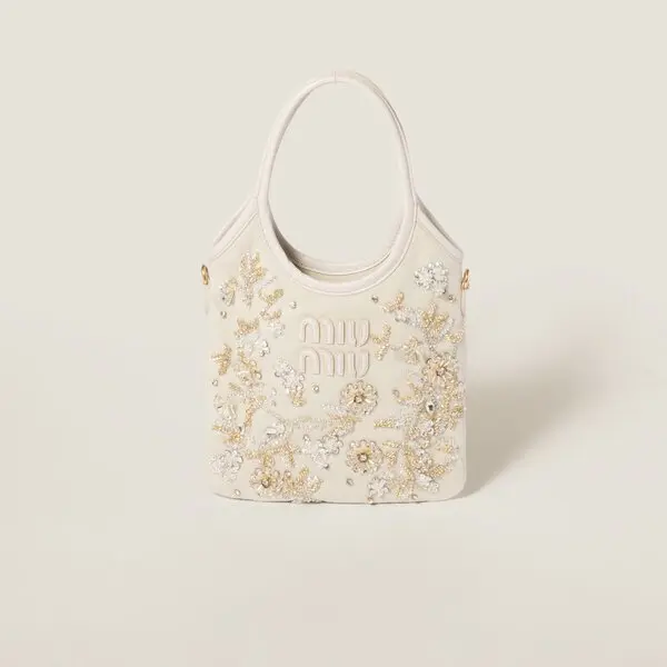 Miu Miu Ivy Embroidered Gabardine Bag - Chalk