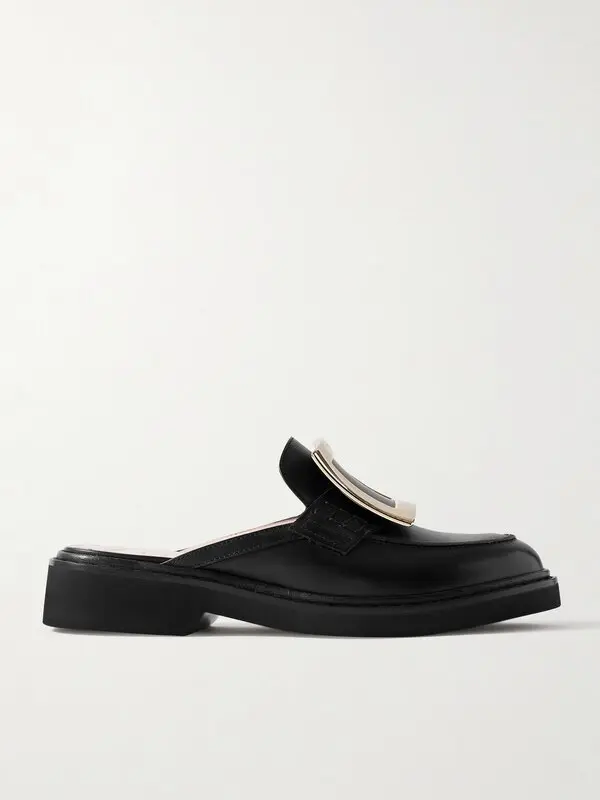 ROGER VIVIER Viv Rangers Embellished Leather Slippers