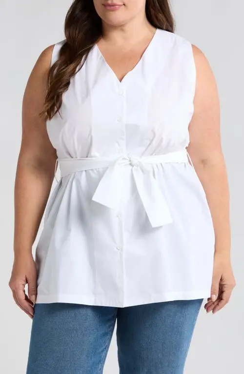 HARSHMAN Reya Tie Waist Poplin Top - White