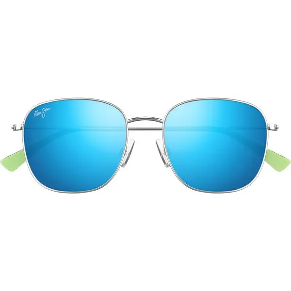 Maui Jim Olali Af 55mm Polarized Square Sunglasses - Shiny Silver W/ Blue Green