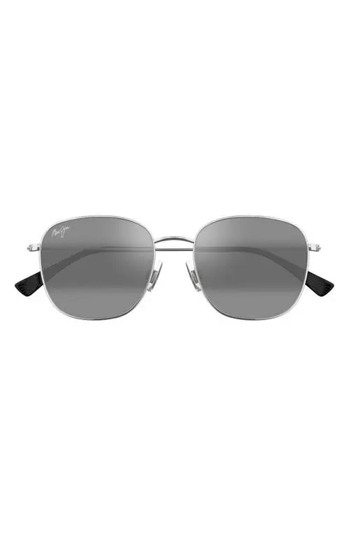 Maui Jim Olali Af 55mm Polarized Square Sunglasses - Shiny Silver W/ Black