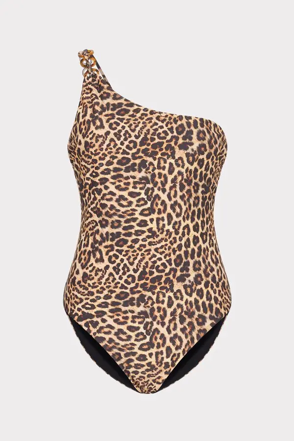 MILLY CABANA Leopard One-shoulder One-piece Swimsuit