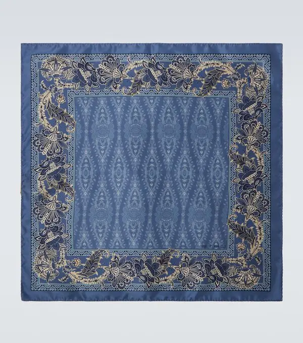 Etro Printed Silk Pocket Square - Blue