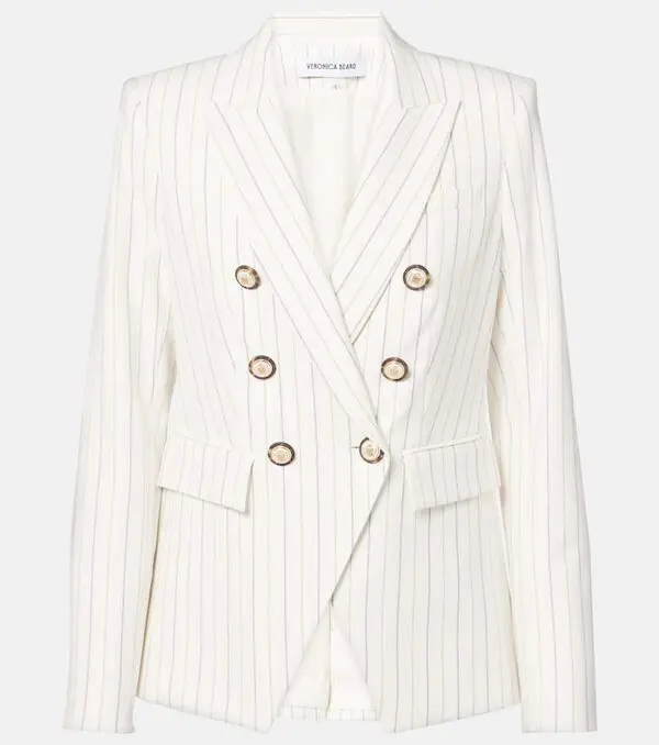 Veronica Beard Miller Striped Double-breasted Blazer - White