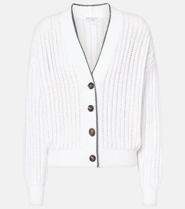 Brunello Cucinelli Ribbed-knit Cotton Cardigan - White