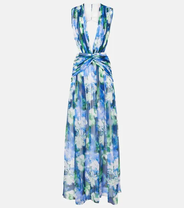 Costarellos Floral Silk Georgette Gown - Blue